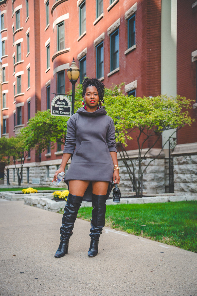 SALE-HOODIE DRESS- CAMEL OR EBONY SLATE- HIGH/LOW – SWEENEE
