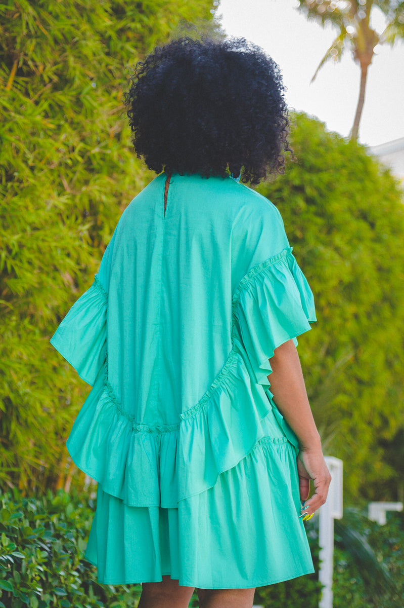 SALE-TURQUOISE RUFF DRESS – SWEENEE